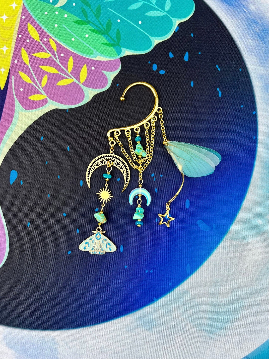 Ceridwen Goddess of Transformation Luna Moth Ear Cuff With Turquoise ...