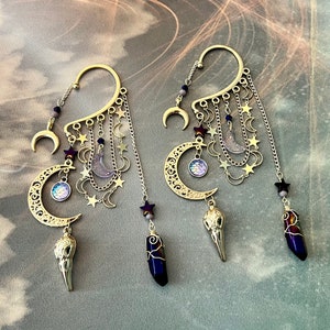 Luna Raven Ear Cuff With Purple Quartz Crystal, Bird Skull Ear Cuff ...