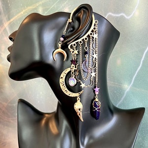 Luna Raven Ear Cuff With Purple Quartz Crystal, Bird Skull Ear Cuff ...