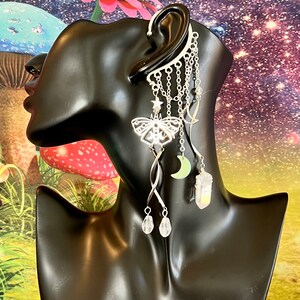 Moon Dancer Ear Cuff With Quartz Crystal, No Piercing Earring, Fantasy Ear Cuff, Luna Moth, Moth ...
