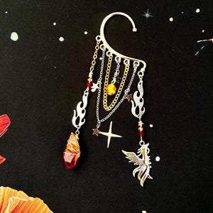 Phoenix Rising Ear Cuff: Fire Quartz Crystal Dangle, No Piercing Flame ...