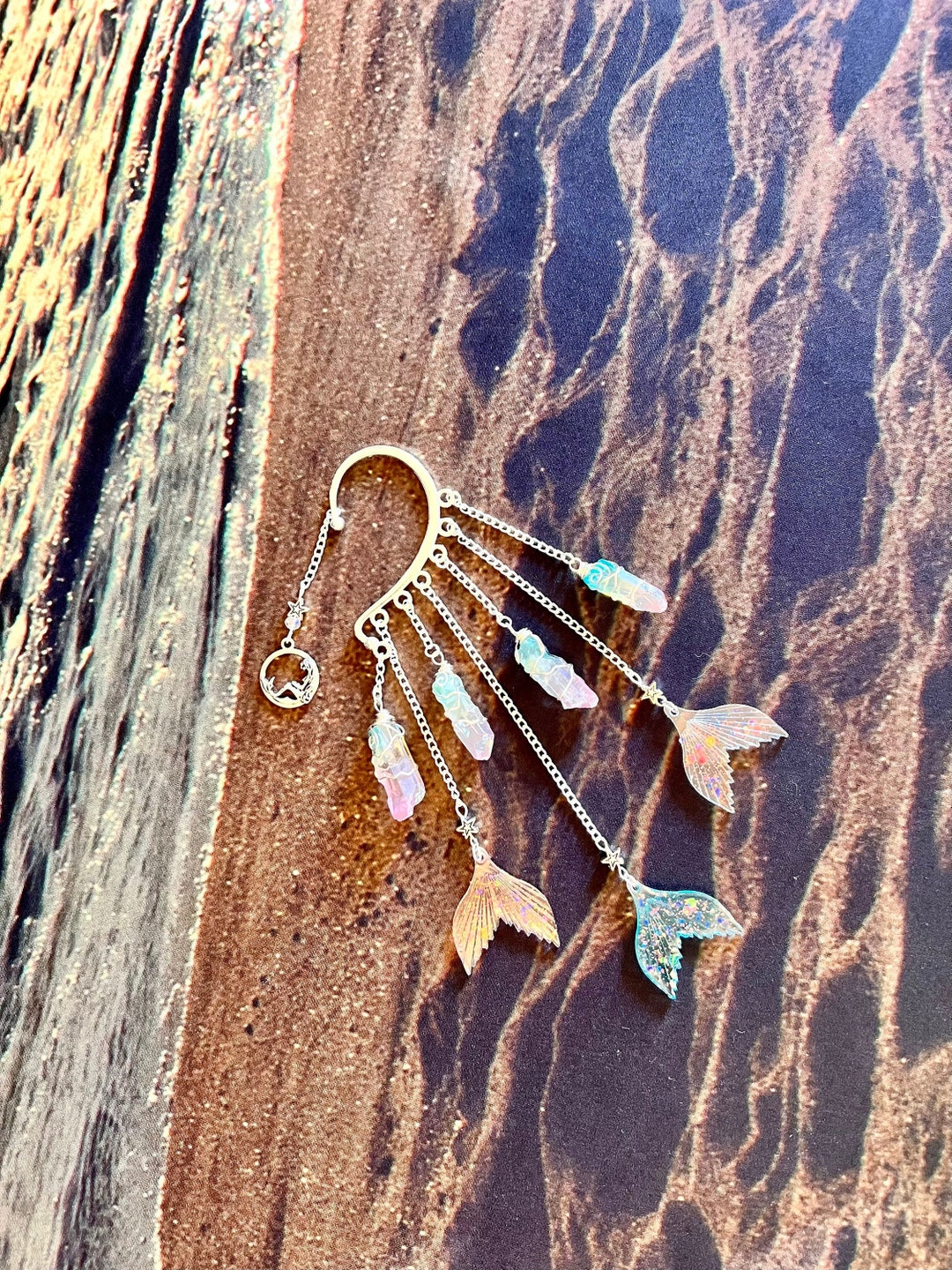Pastel Rainbow Crystal Mermaid Tails Ear Cuff With Rainbow Quartz ...