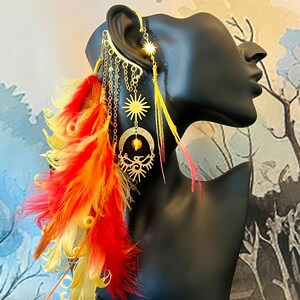 Sun Fire Phoenix Feather Ear Cuff Wrap, Phoenix Ear Cuff, Burning Man ...