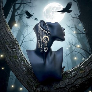 Smoky Quartz Raven Skull Ear Cuff: Gothic Dangle No Piercing Celestial ...
