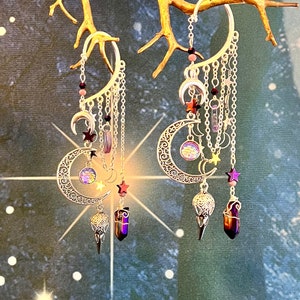 Luna Raven Ear Cuff With Purple Quartz Crystal, Bird Skull Ear Cuff ...