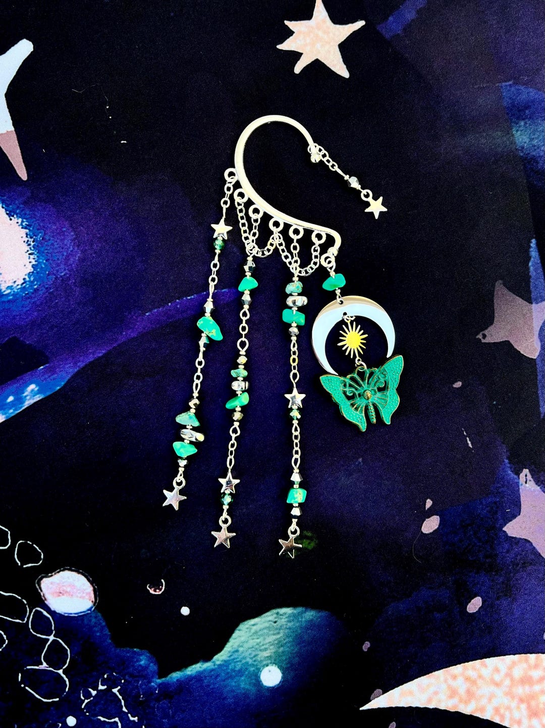 Green Turquoise Luna Moth Ear Cuff Wrap, No Piercing Earring, Fairy Ear ...