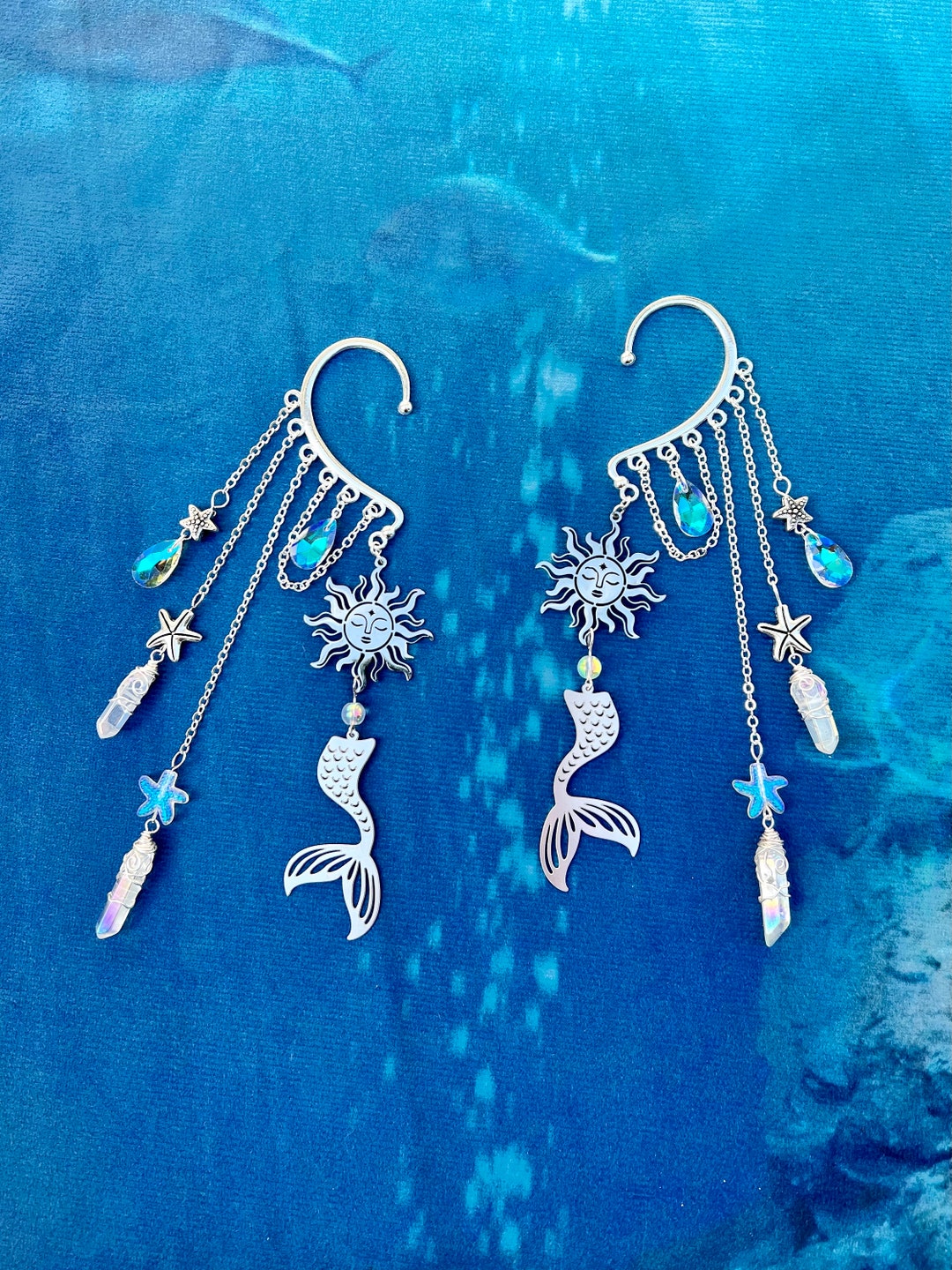 Ocean Oracle Ear Cuff With Quartz Crystals, Mermaid Cosplay Accessory ...