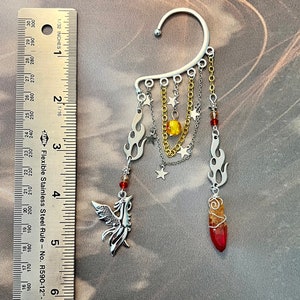 Phoenix Rising Ear Cuff: Fire Quartz Crystal Dangle, No Piercing Flame ...