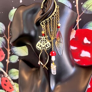 Magic Mushroom & Moth Ear Cuff With Quartz Crystal, No Piercing Earring ...