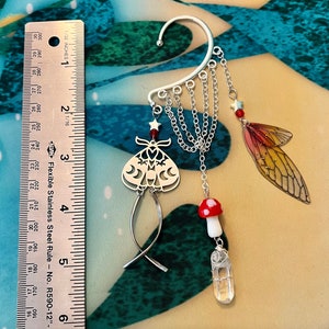 Magic Mushroom & Moth Ear Cuff With Quartz Crystal, No Piercing Earring ...