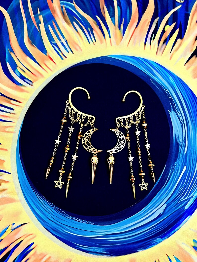 Gilded Gothic Moon Ear Cuff: Raven Skull, Celestial Earrings, No ...
