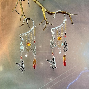 Phoenix Rising Ear Cuff: Fire Quartz Crystal Dangle, No Piercing Flame ...