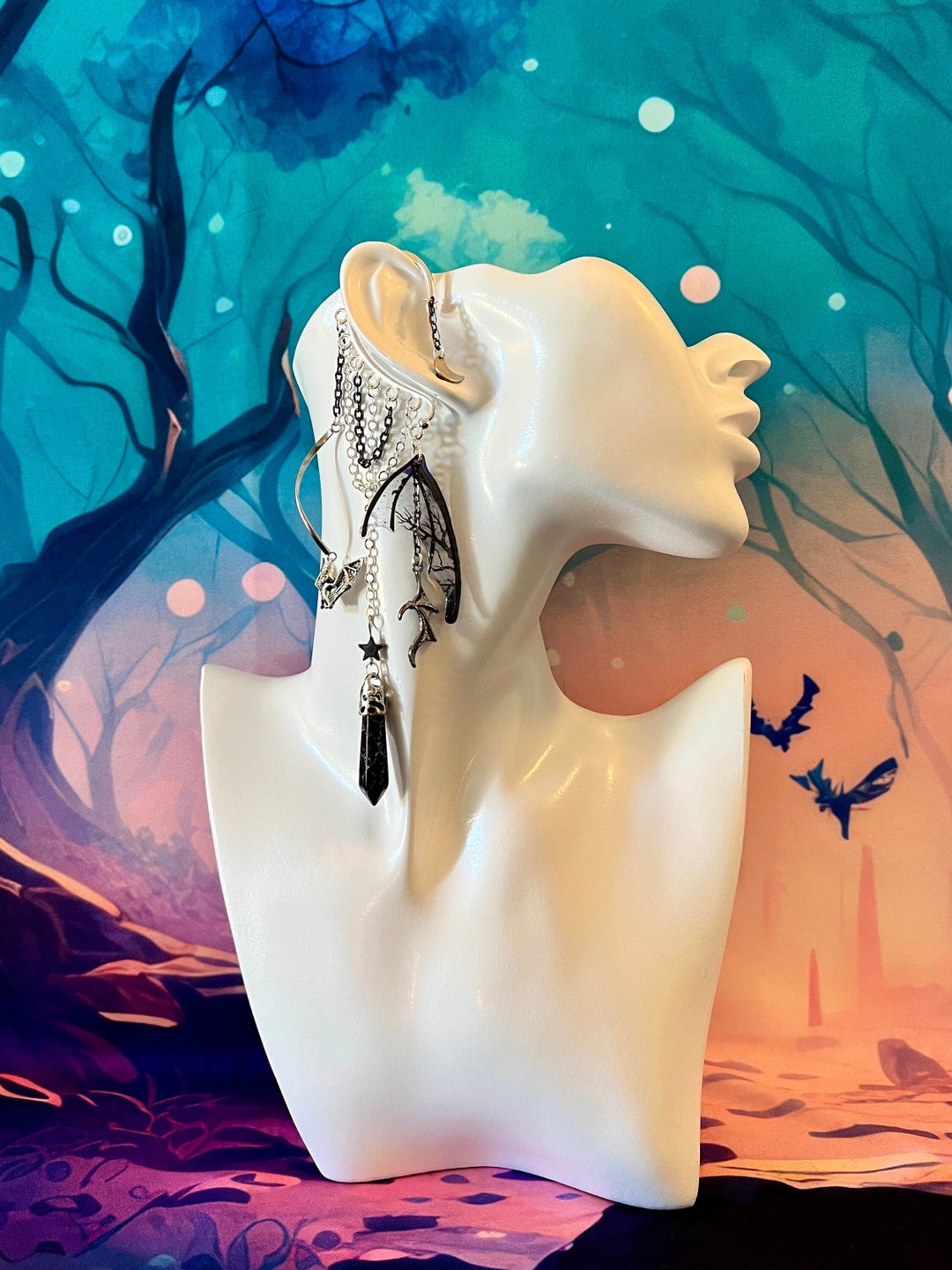 Limited Edition Dark Woodland Wings Ear Cuff Wrap, Bat Wing Headpiece ...