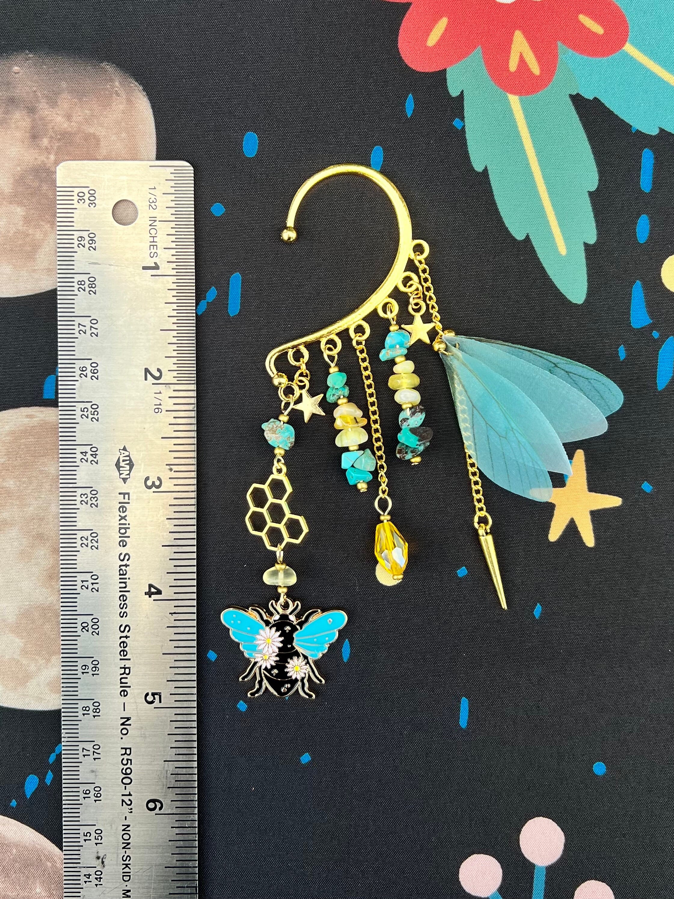 Turquoise Honey Bee Ear Cuff: Fairycore Wing Ear Wrap, No Piercing ...