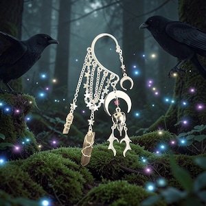 Smoky Quartz Raven Skull Ear Cuff: Gothic Dangle No Piercing Celestial ...