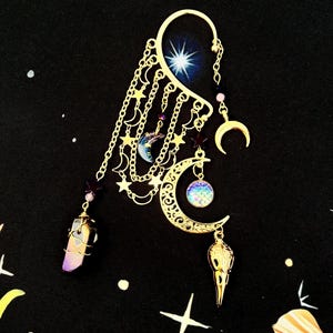 Luna Raven Ear Cuff With Purple Quartz Crystal, Bird Skull Ear Cuff ...