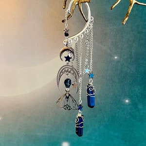 Luna Moth Ear Cuff With Blue Quartz, No Piercing Earrings, Fantasy Ear ...