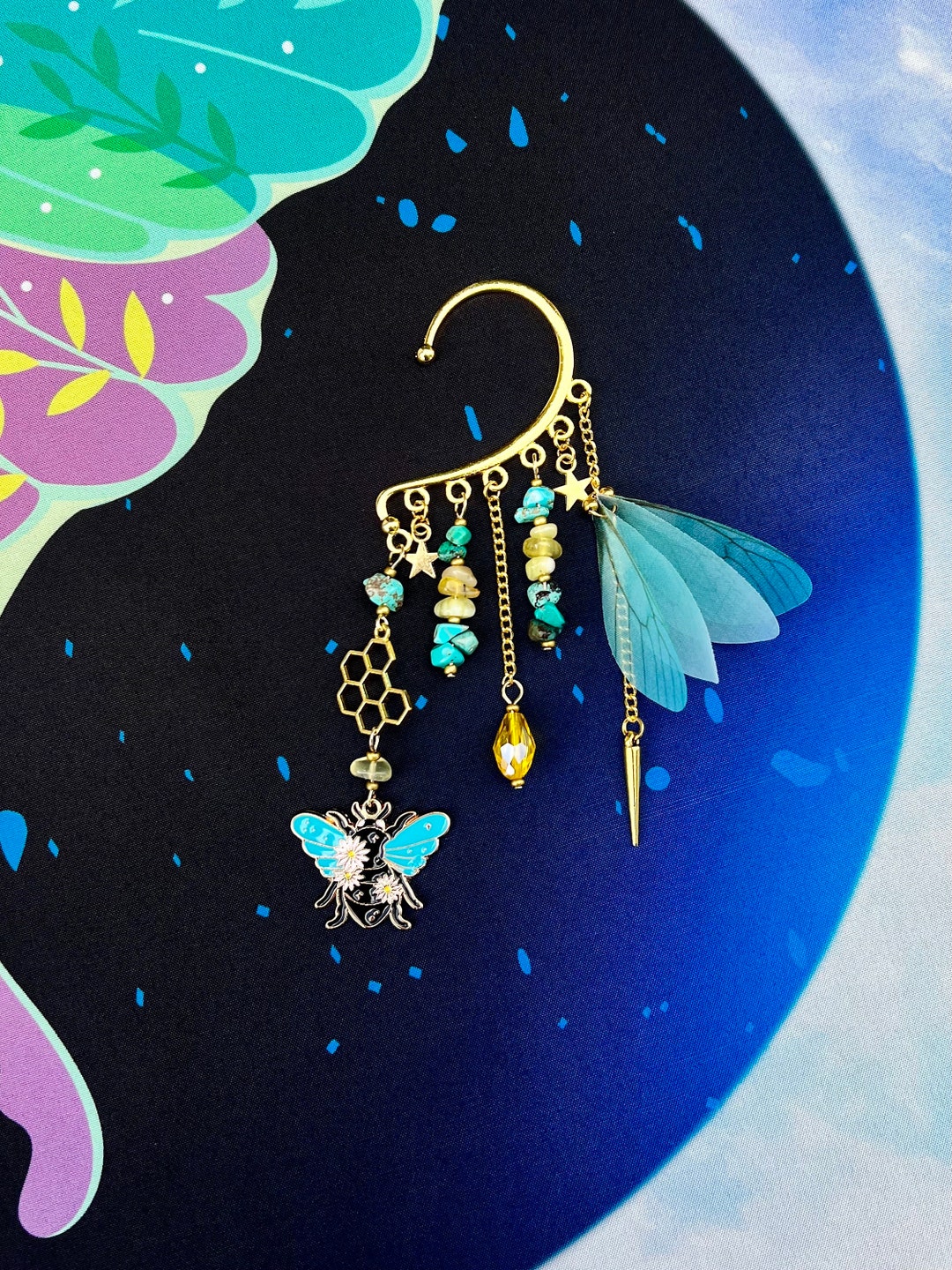 Turquoise Honey Wings Ear Cuff, Bee Ear Wrap Fantasy Ear Cuff, No ...