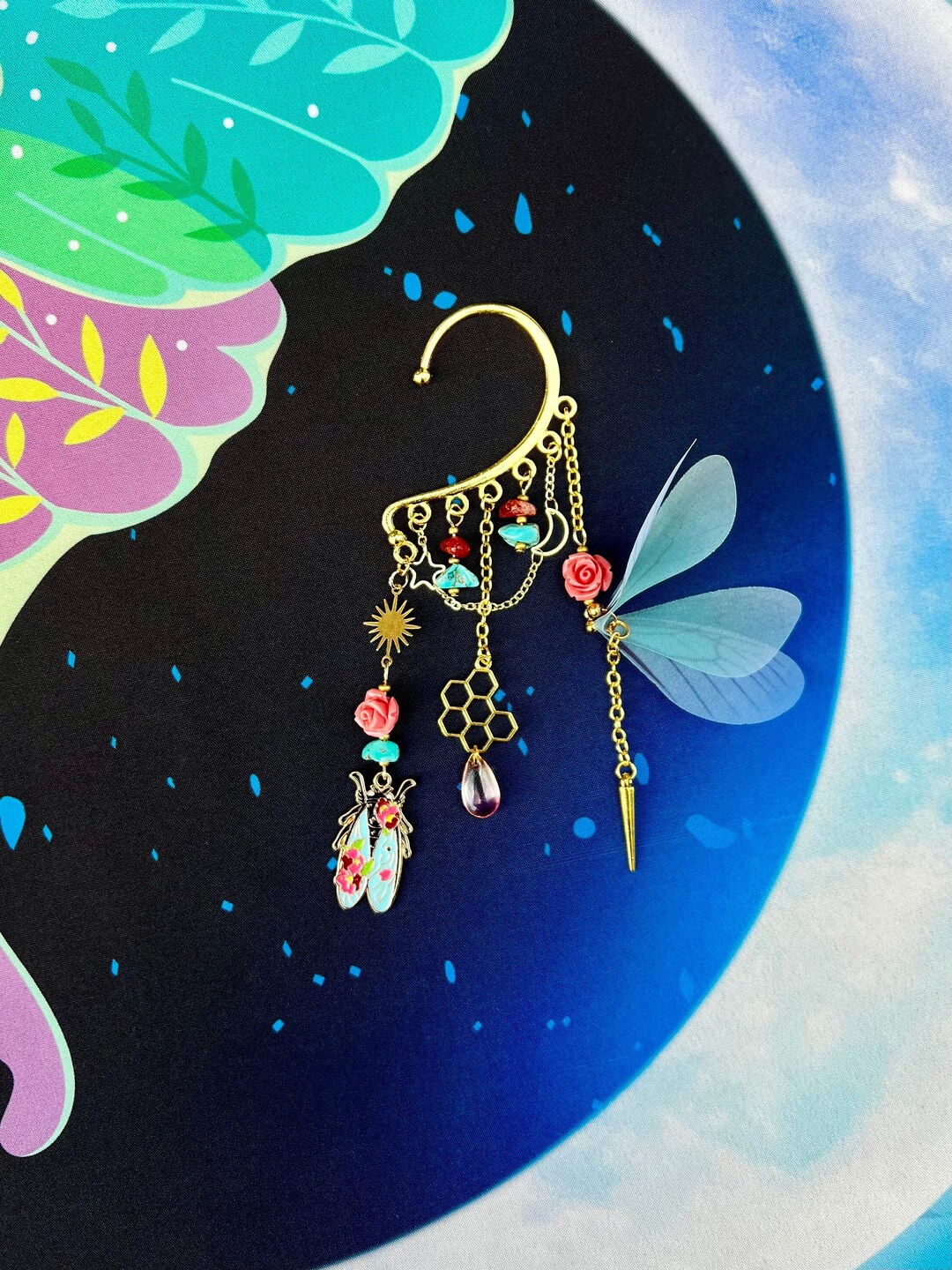 Rose Honey Wings Ear Cuff, Bee Ear Wrap, Fantasy Ear Cuff, No Piercing ...