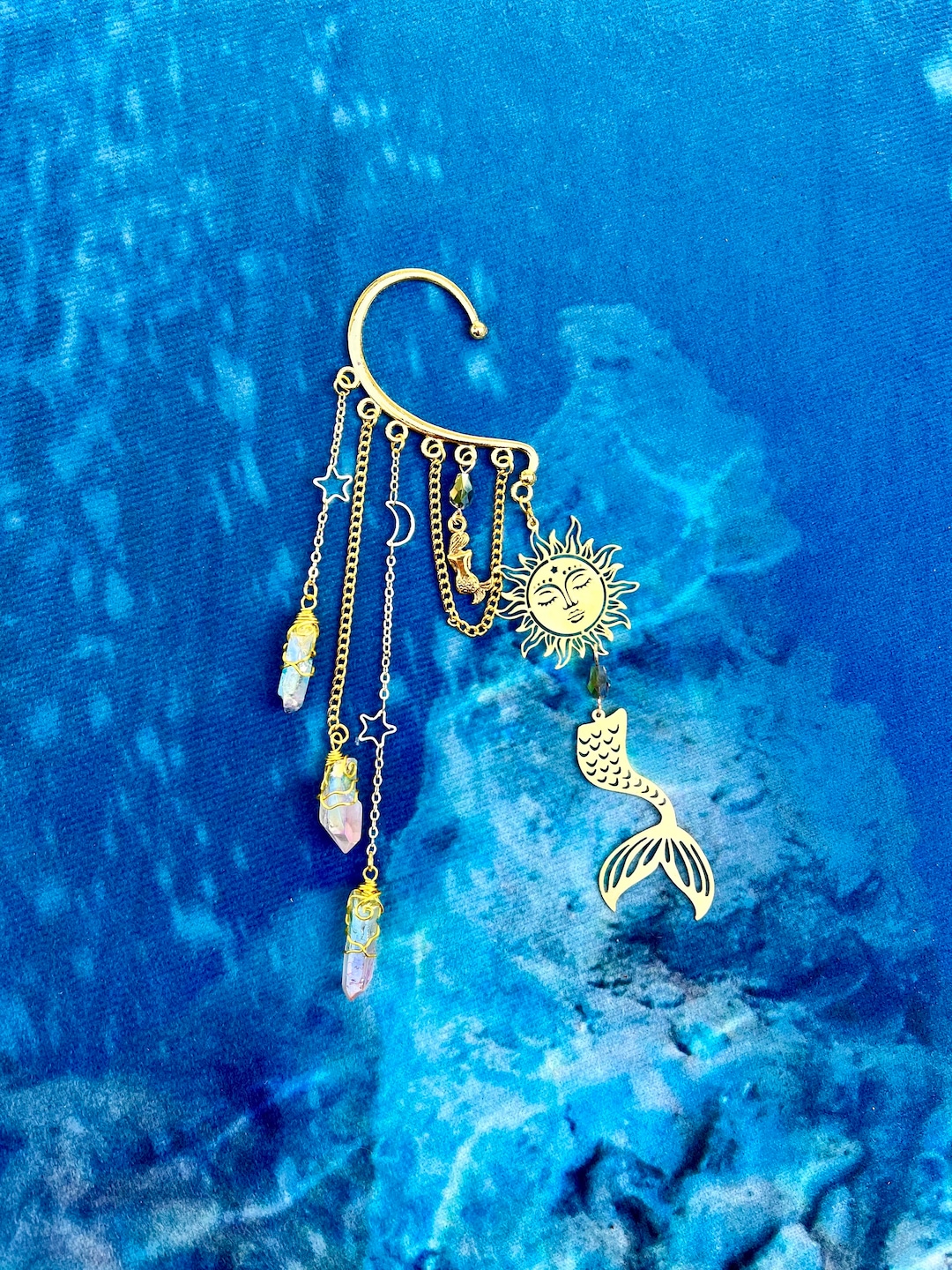 Sea Goddess Ear Cuff With Rainbow Quartz Crystals, Mermaid Cosplay ...