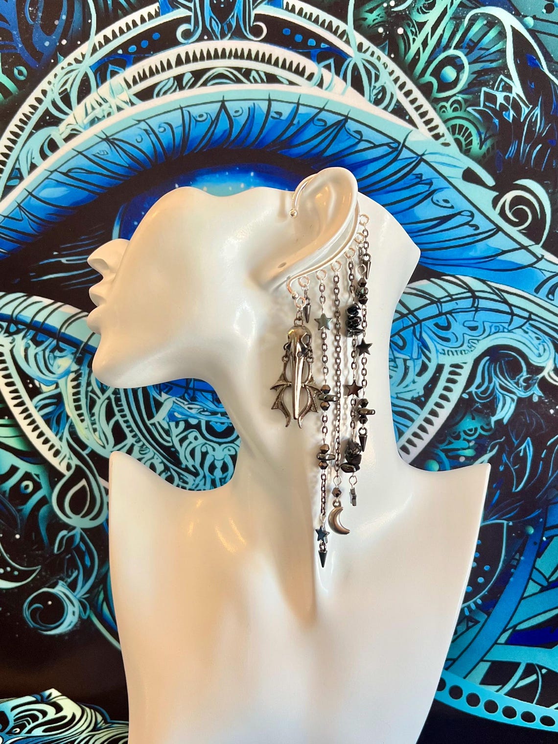 Gunmetal Raven Skull Ear Cuff: Gothic Whimsigoth Ear Wrap, Gemstone No ...