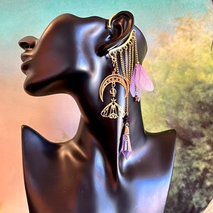 Moon Moth Ear Cuff With Purple Crystals, No Piercing Earrings, Fantasy ...