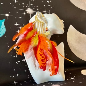 Phoenix Flame Feather Ear Cuff Wrap, Phoenix Cosplay, Halloween, Fire ...