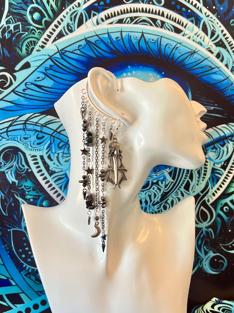 Gunmetal Raven Skull Ear Cuff: Gothic Whimsigoth Ear Wrap, Gemstone No ...