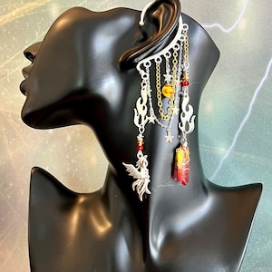 Phoenix Rising Ear Cuff: Fire Quartz Crystal Dangle, No Piercing Flame ...