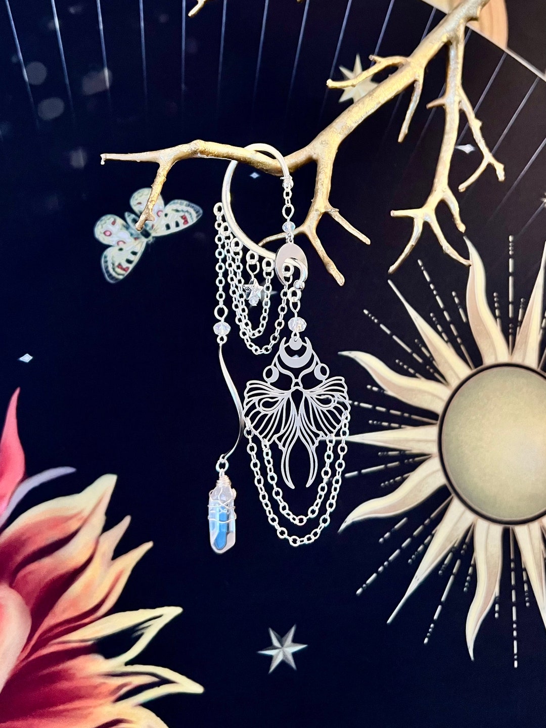 Quartz Luna Moth Ear Cuff, Quartz Crystal Ear Cuff, No Piercing Earring ...