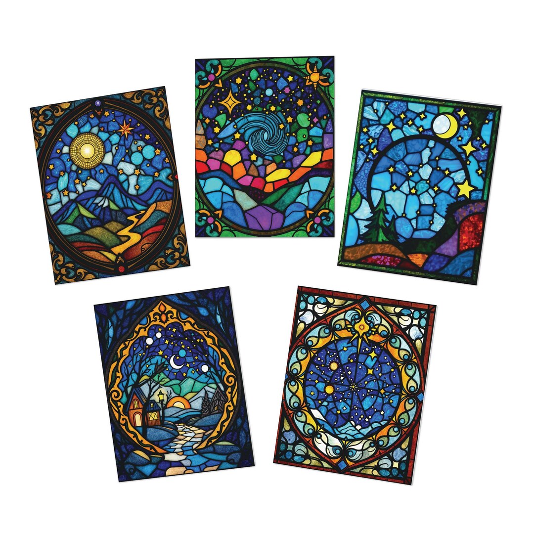 Note Cards Set, Stained Glass Celestials, Vertical Cards for All ...