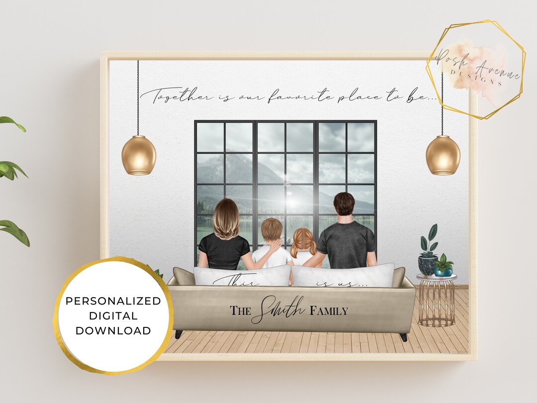 Family Portrait Illustration, Custom Family Drawing, Personalized ...