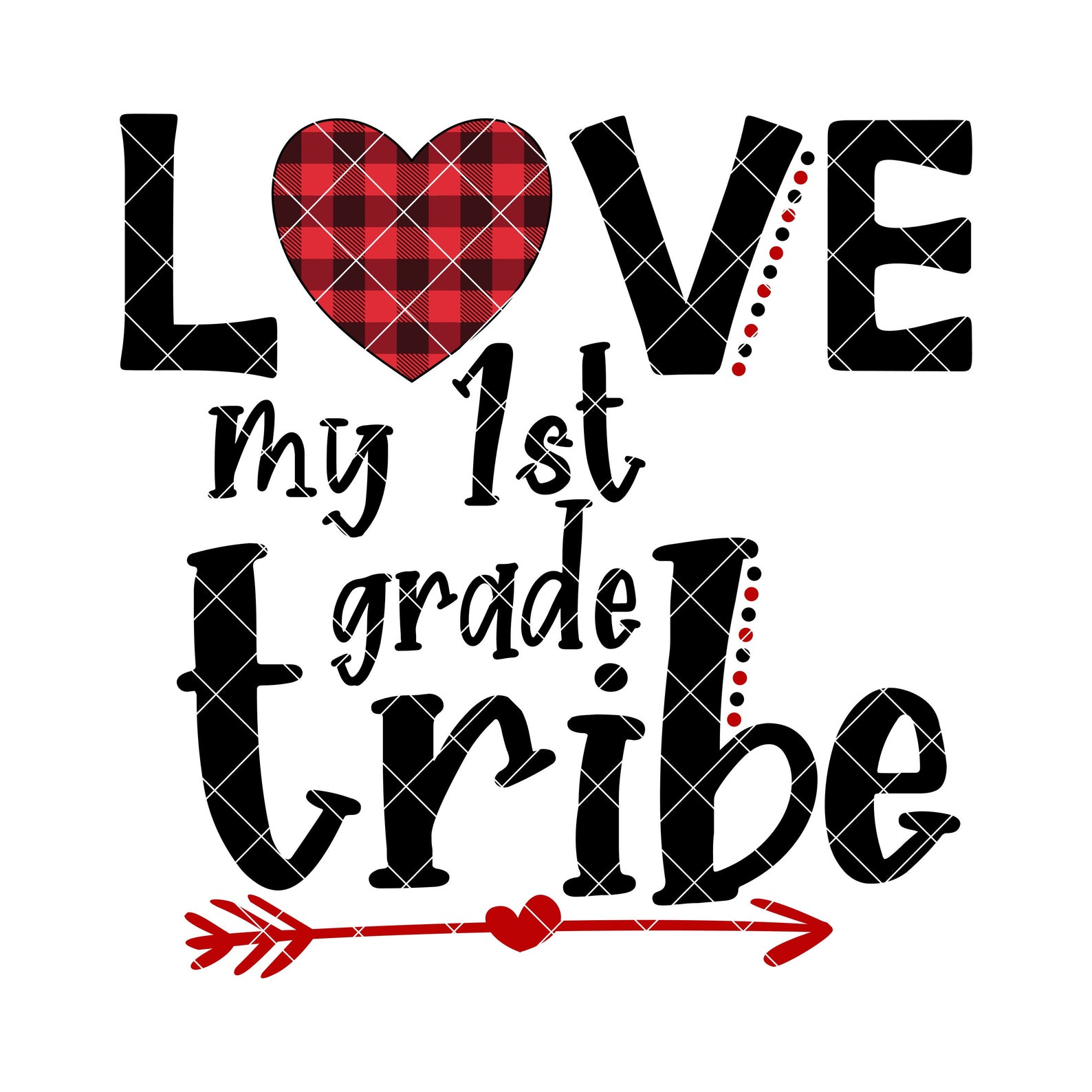 Love My First Grade Tribe SVG PNG Buffalo Plaid Heart Svg | Etsy