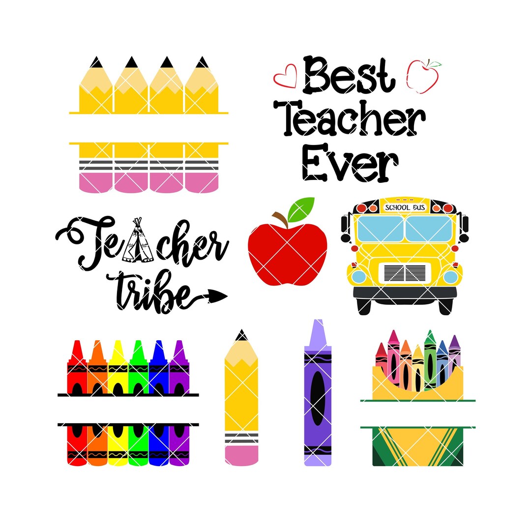 School SVG Bundle, Crayon Svg, Teacher Tribe Svg, School Bus Svg ...