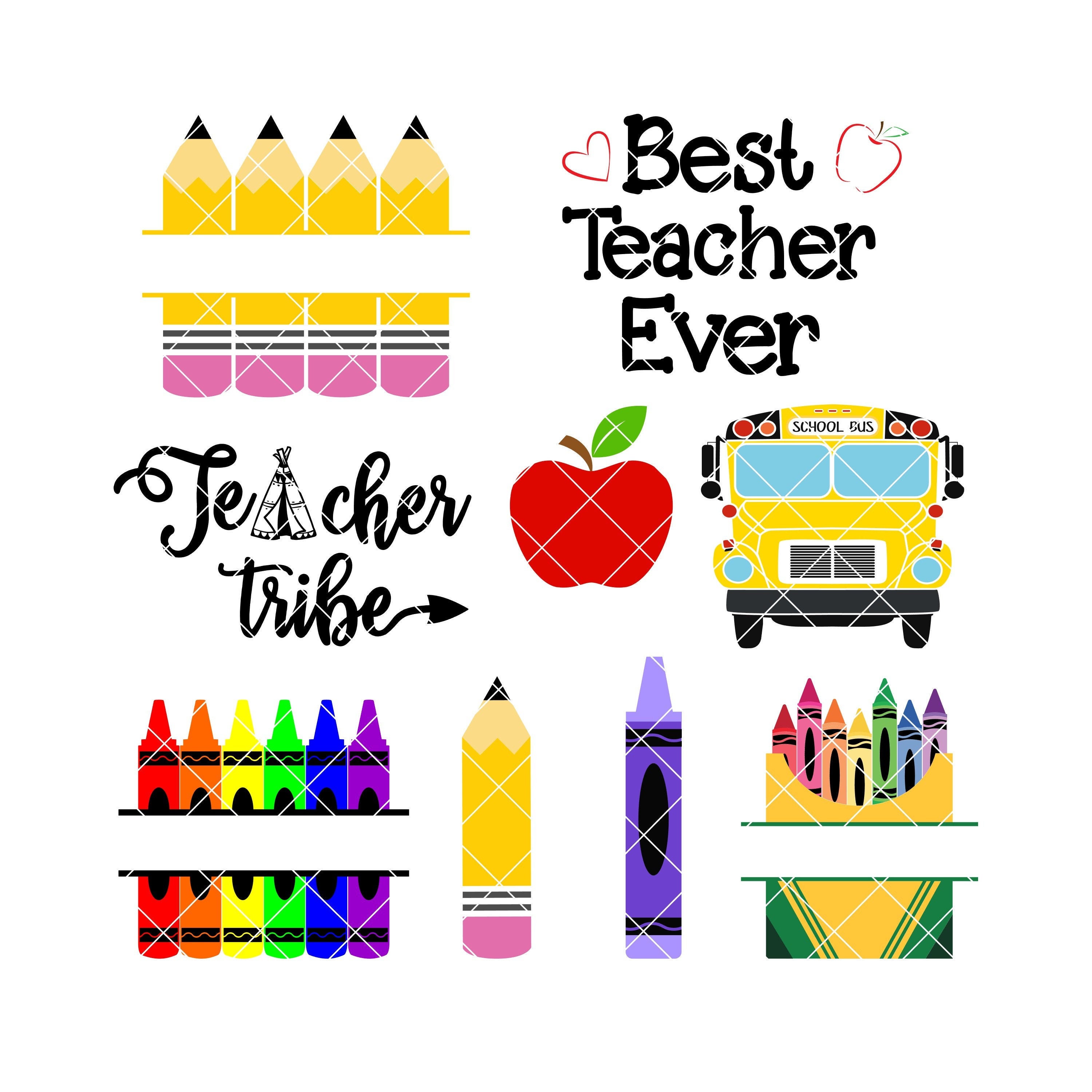 School SVG Bundle Crayon svg Teacher Tribe svg School Bus | Etsy