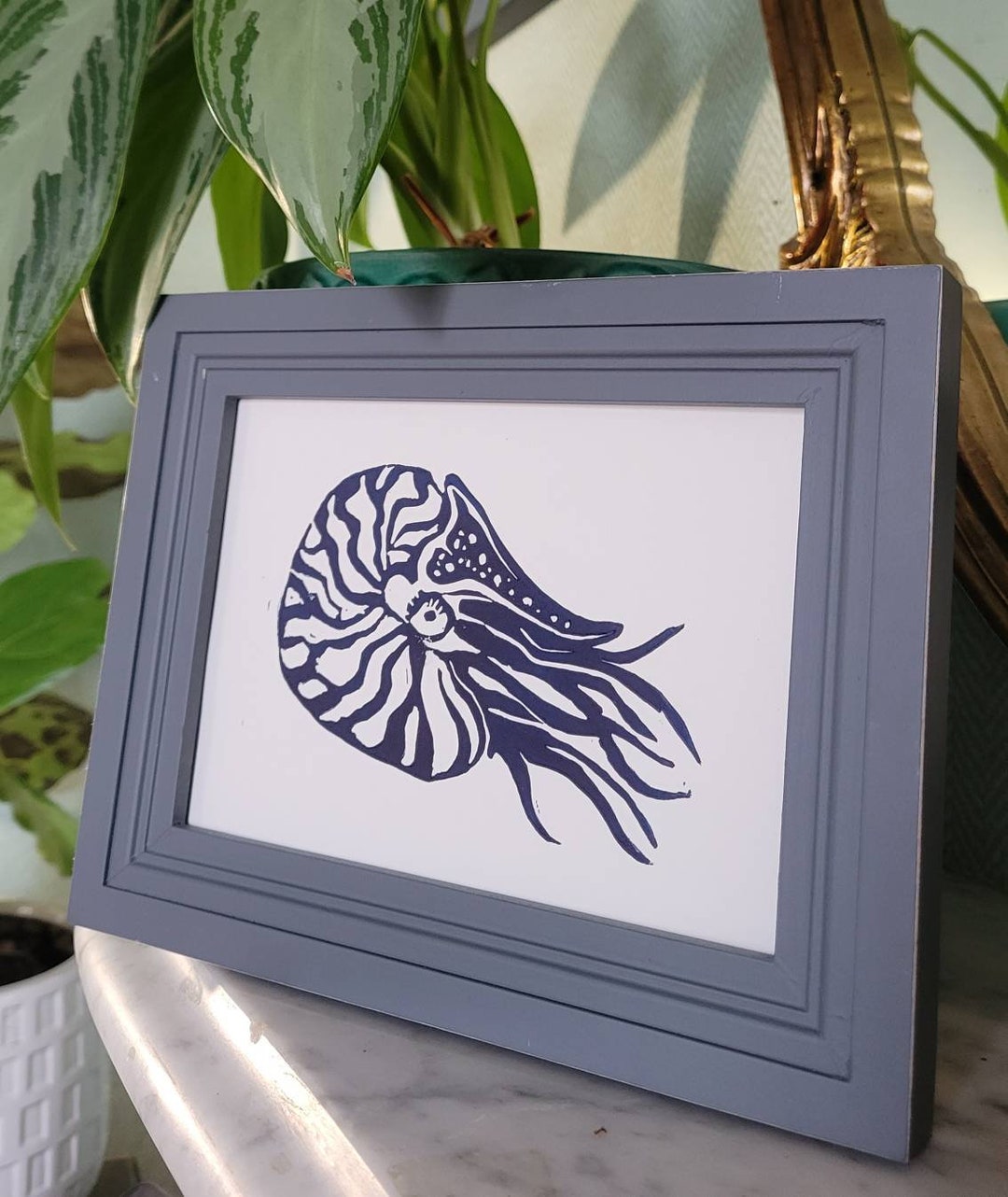 Original Nautilus Linocut Print – Nautical Marine Art, Hand-pulled ...