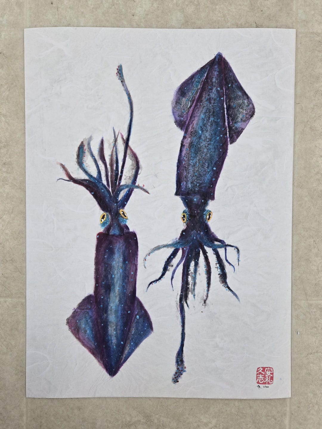 Squid Duo Gyotaku Fish Impression (print) - Etsy
