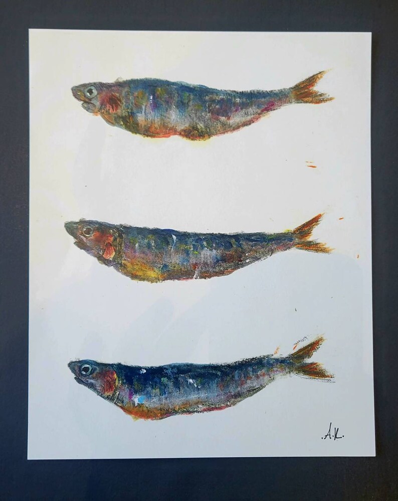 Three Sardines Gyotaku Fish Print - Etsy