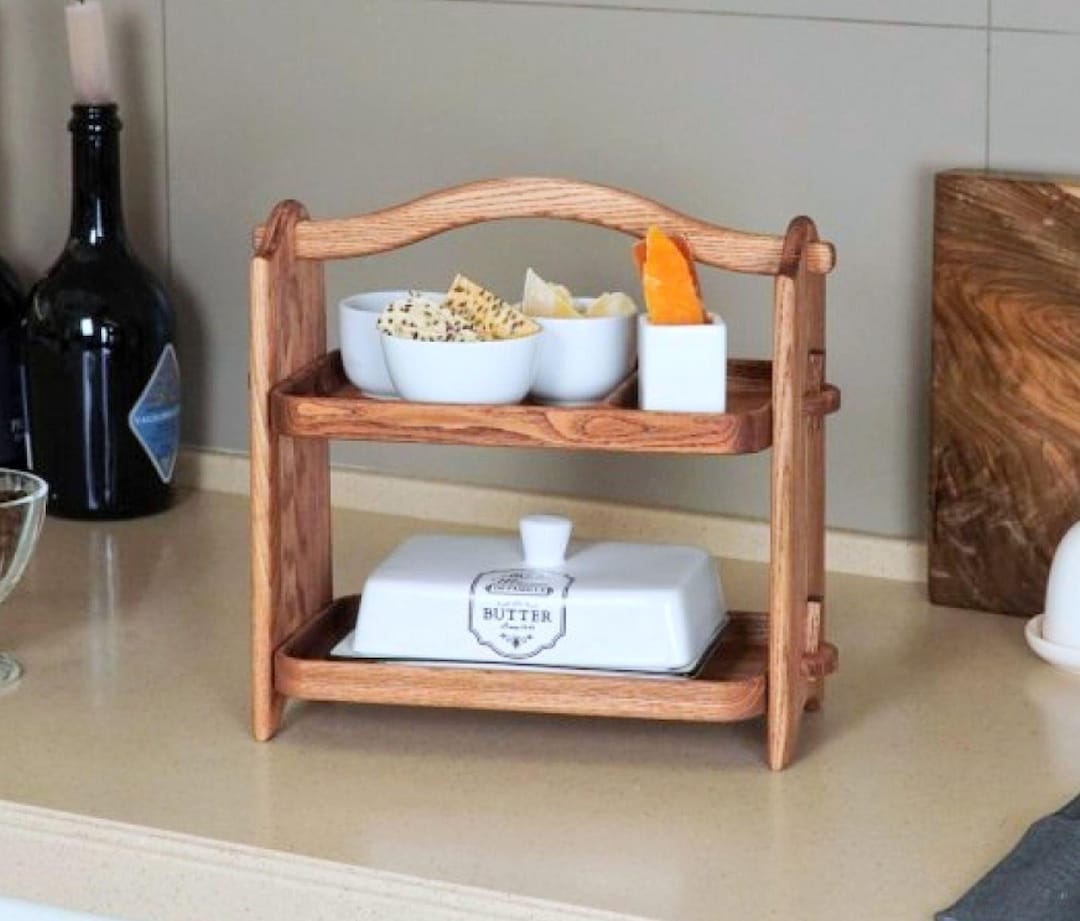 2 Tier Shelves Portable With Carry Handle of Natural Wood, Farmhouse ...