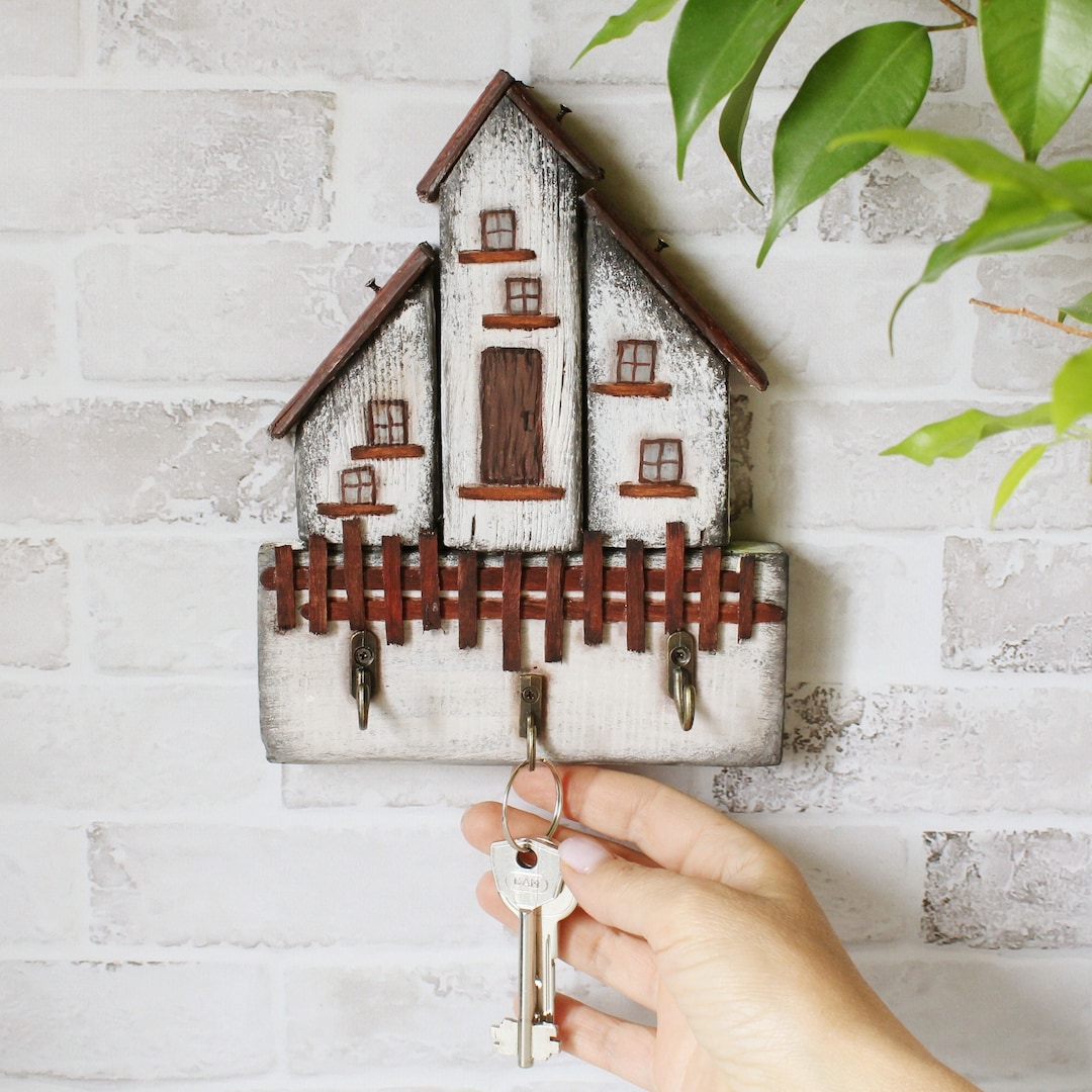 Wooden House Key Rack, Key Holder for Wall, Entryway Organizer ...