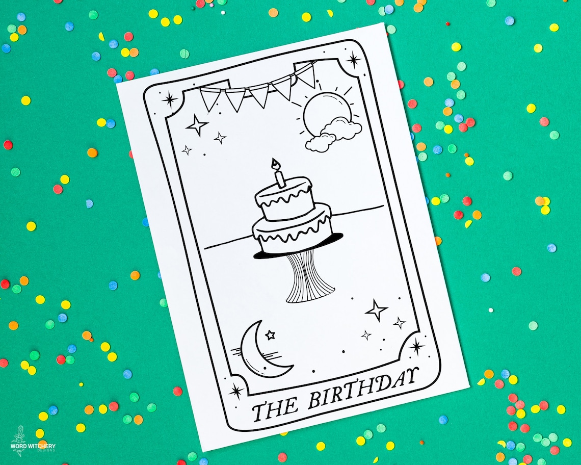 Tarot Birthday Card Printable Adult Coloring Greeting Card | Etsy