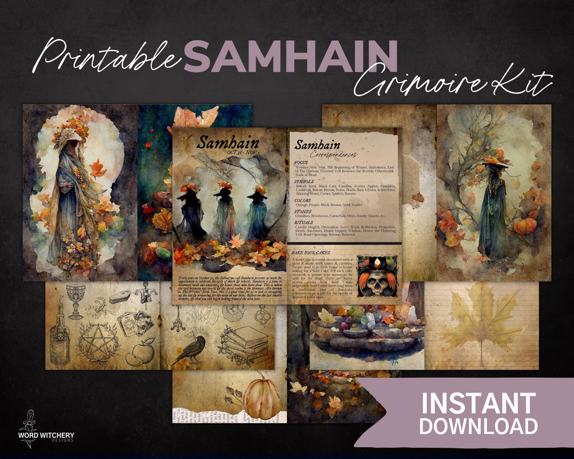 Samhain Autumn Art Junk Journal Kit Printable Grimoire - Etsy