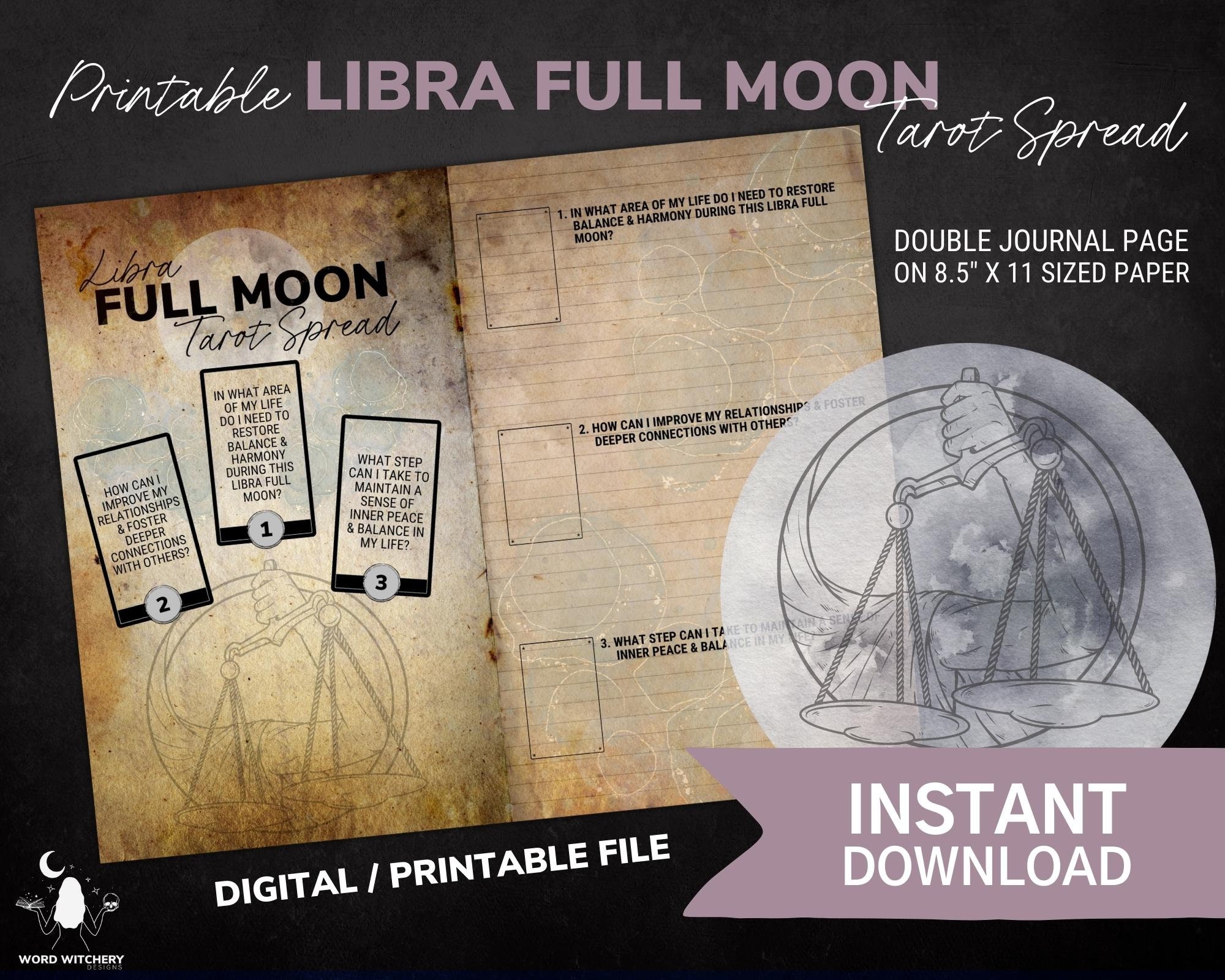 Libra Full Moon Tarot Spread Printable Grimoire Pages Book - Etsy