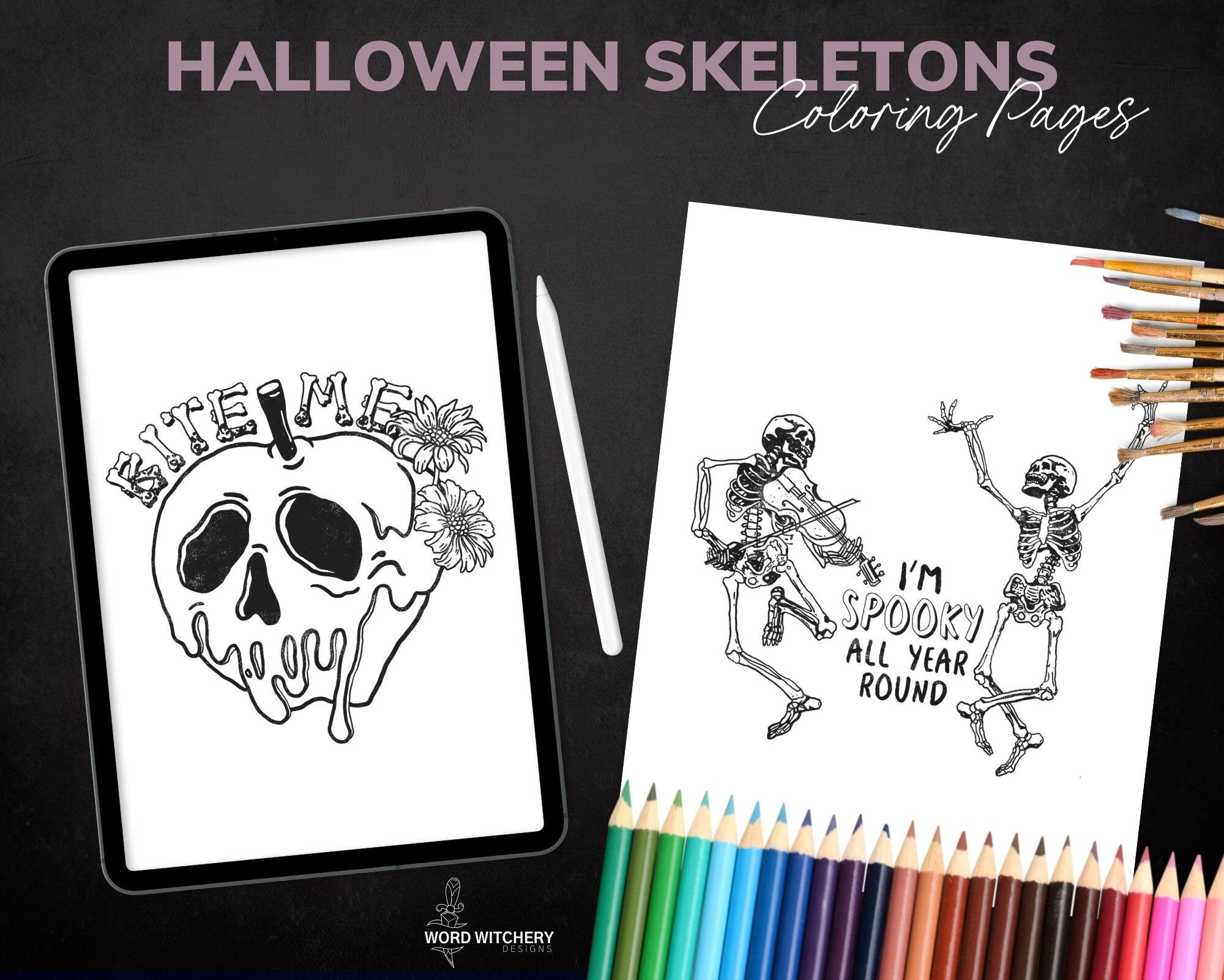 Halloween Skeleton Coloring Pages - Digital Download - Printable Adult ...