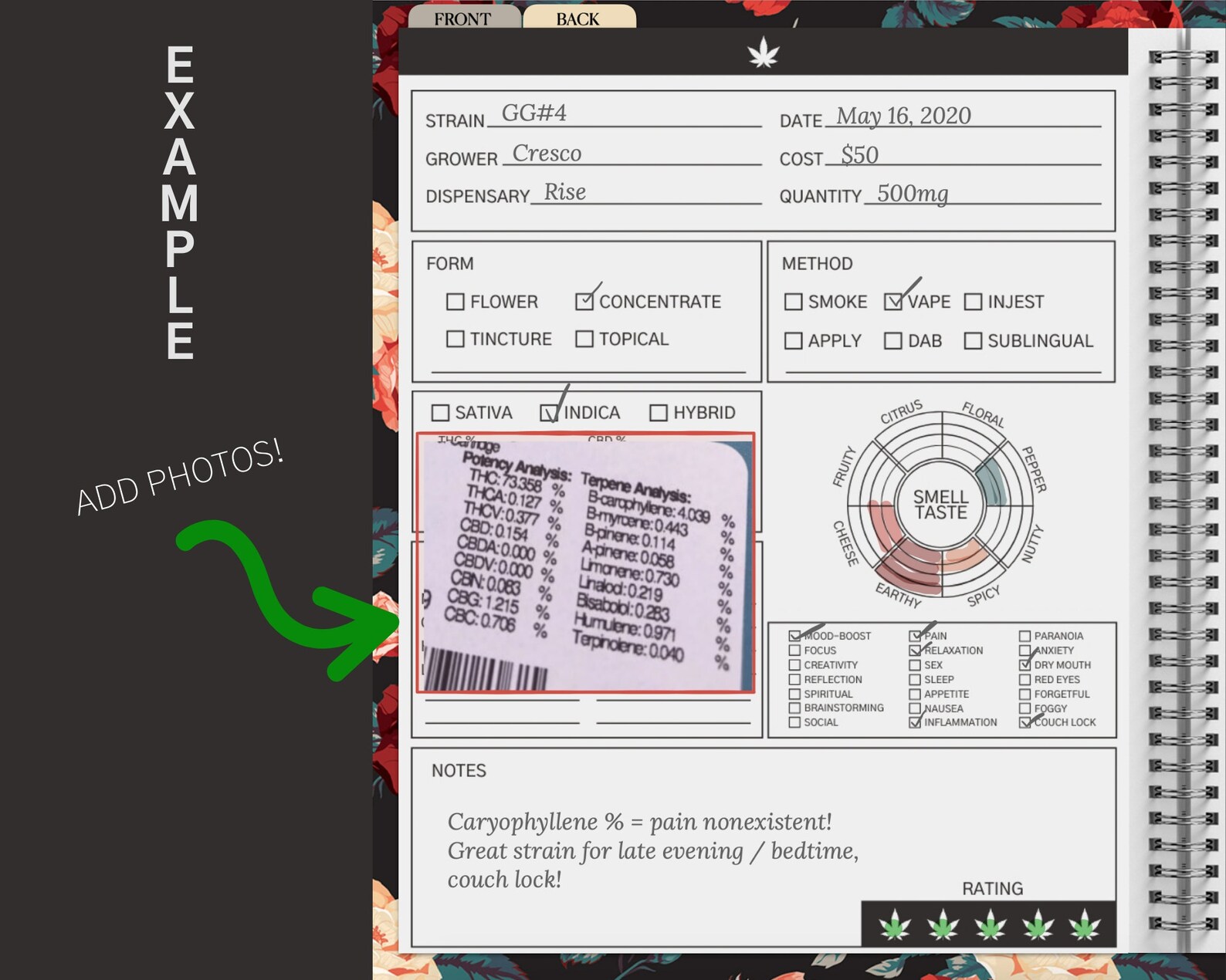 Cannabis Strain Journal Dark Floral Medical Marijuana - Etsy