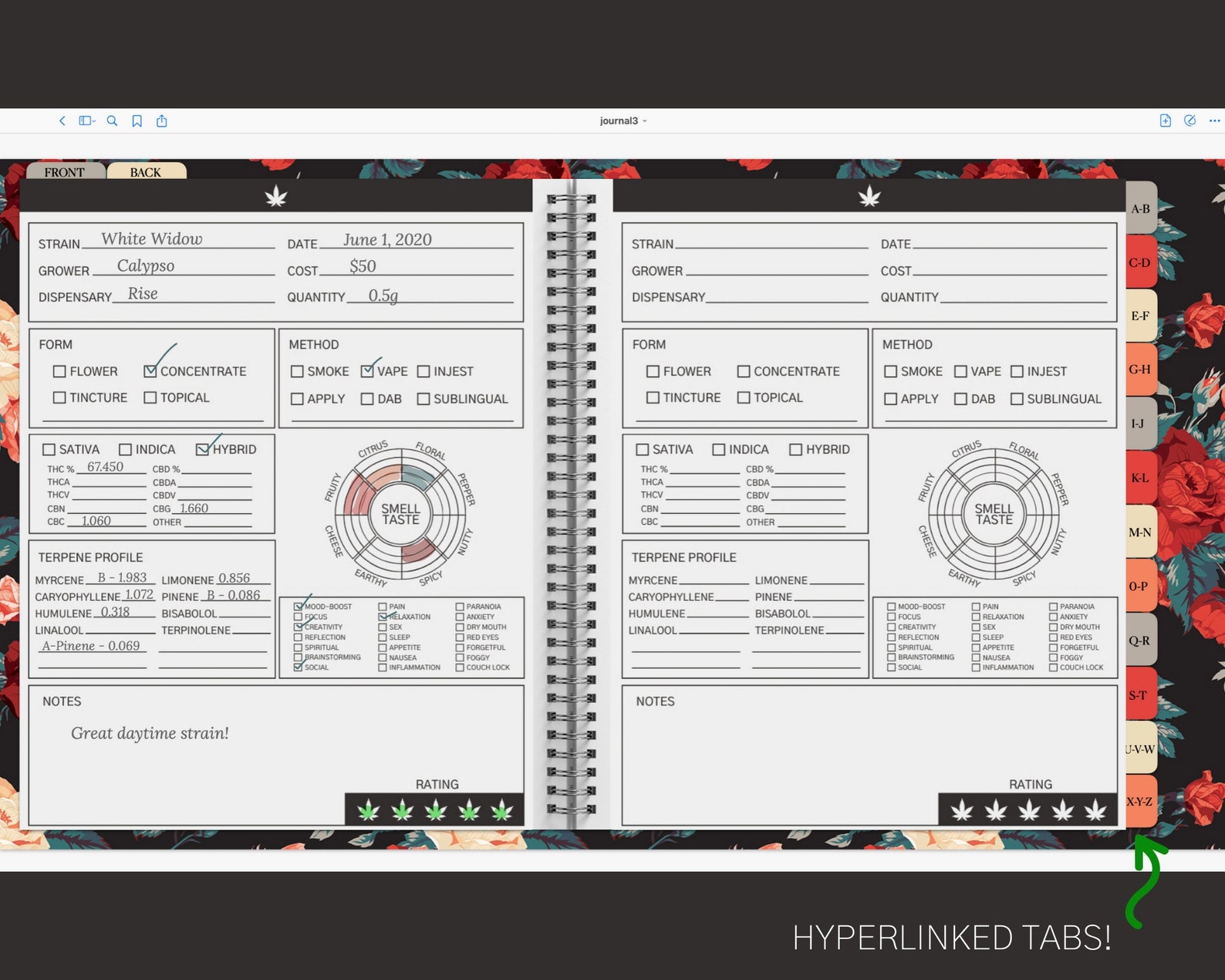 Cannabis Strain Journal Dark Floral Medical Marijuana - Etsy