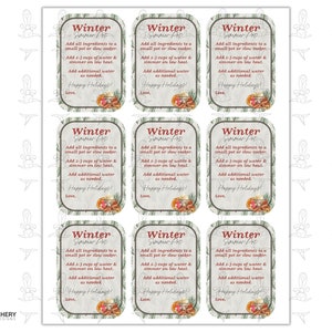 Printable Winter Simmer Pot Tags - Holiday Gift Winter Solstice DIY ...