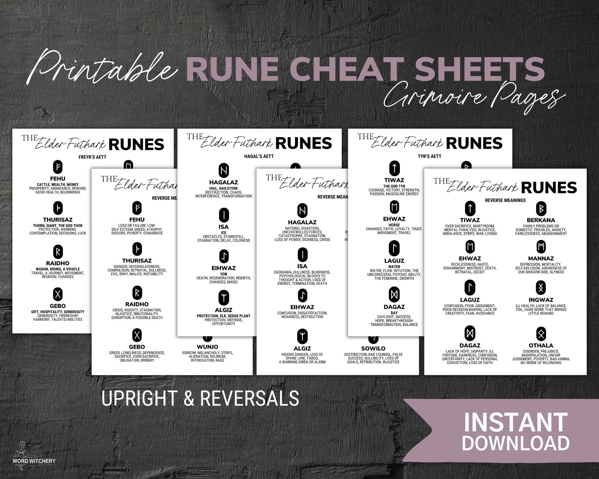 Rune Cheat Sheets Printable Grimoire Pages Book of Shadow | Etsy Australia