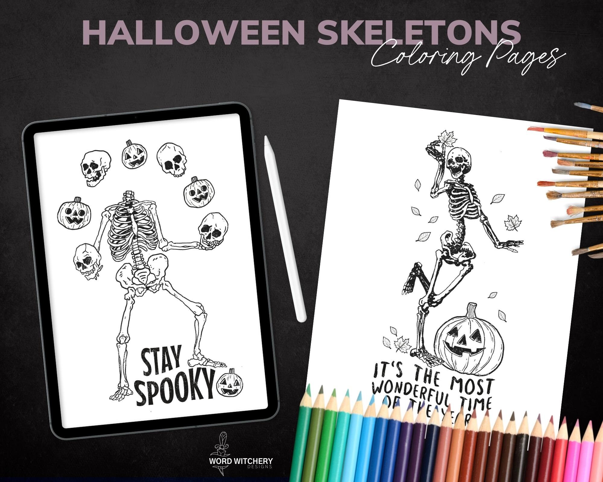 Halloween Skeleton Coloring Pages - Digital Download - Printable Adult ...