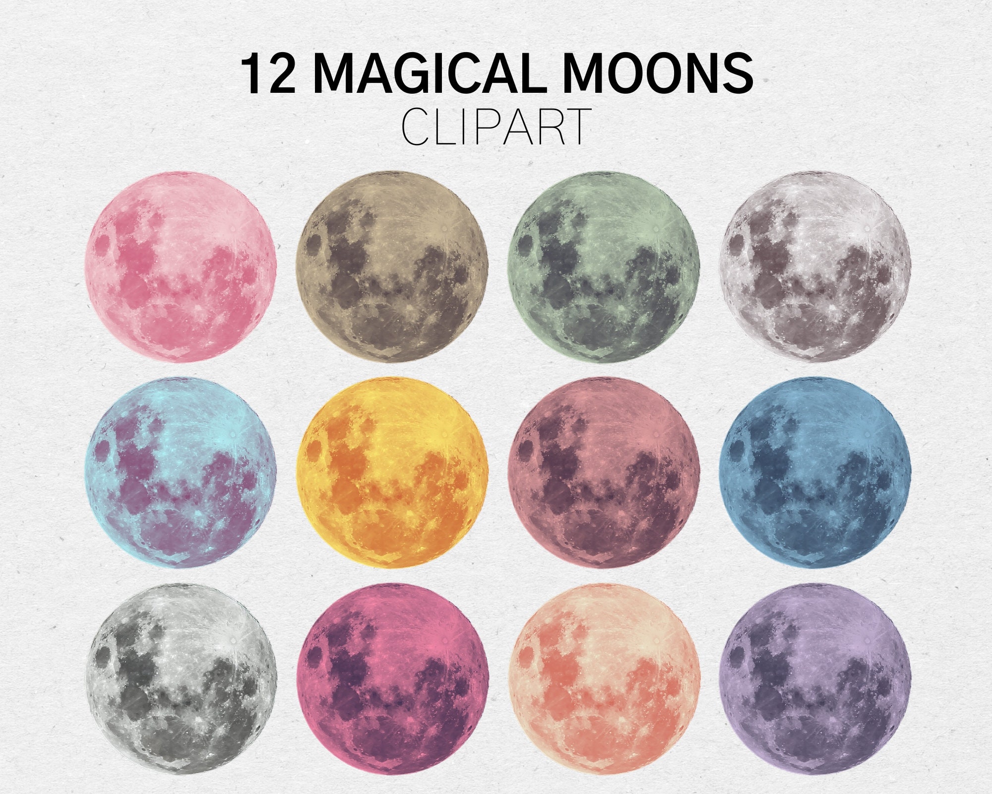 12 Magical Full Moons Transparent Background PNG Clipart - Etsy